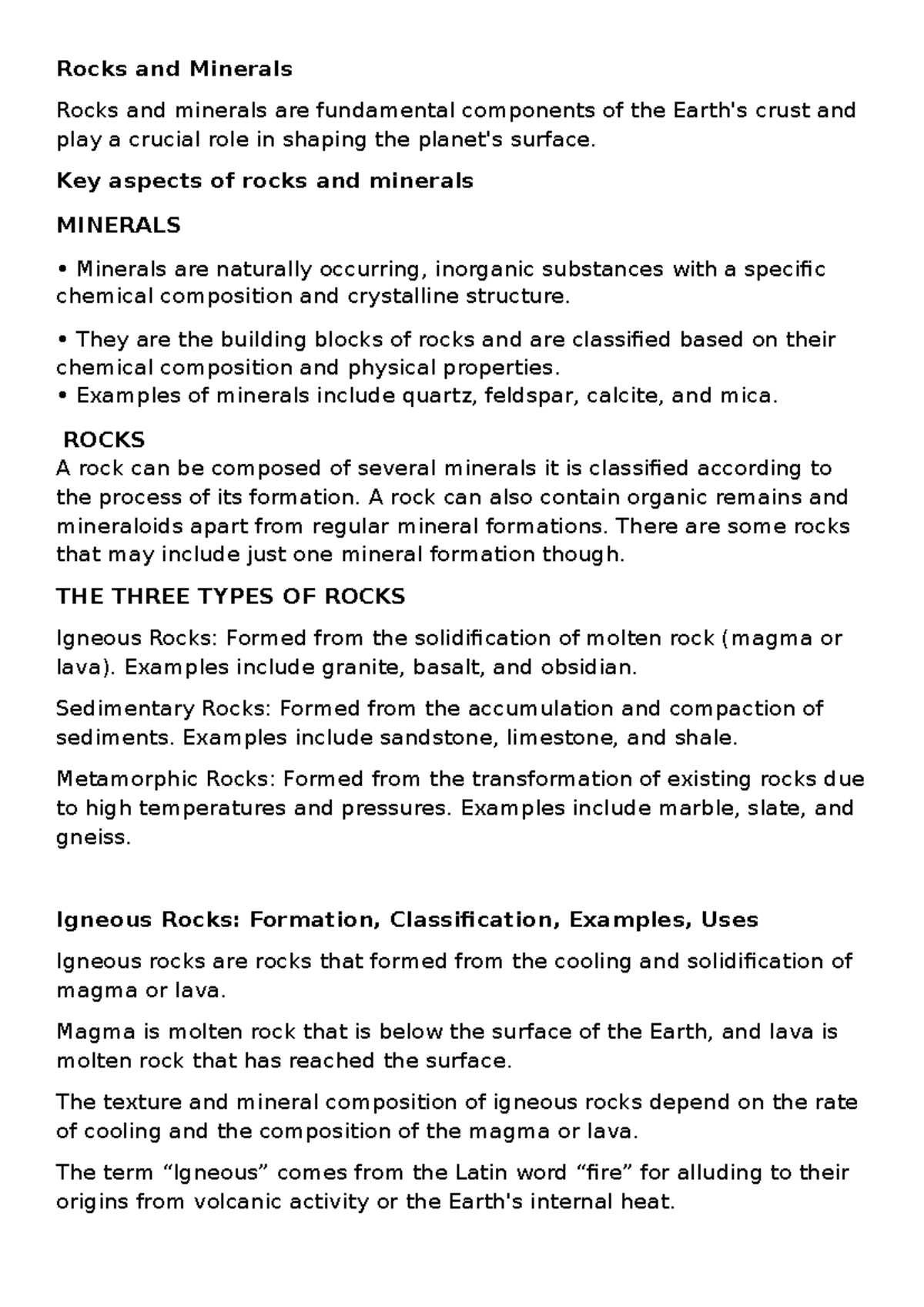 Earth Science Rocks and Minerals - Rocks and Minerals Rocks and ...