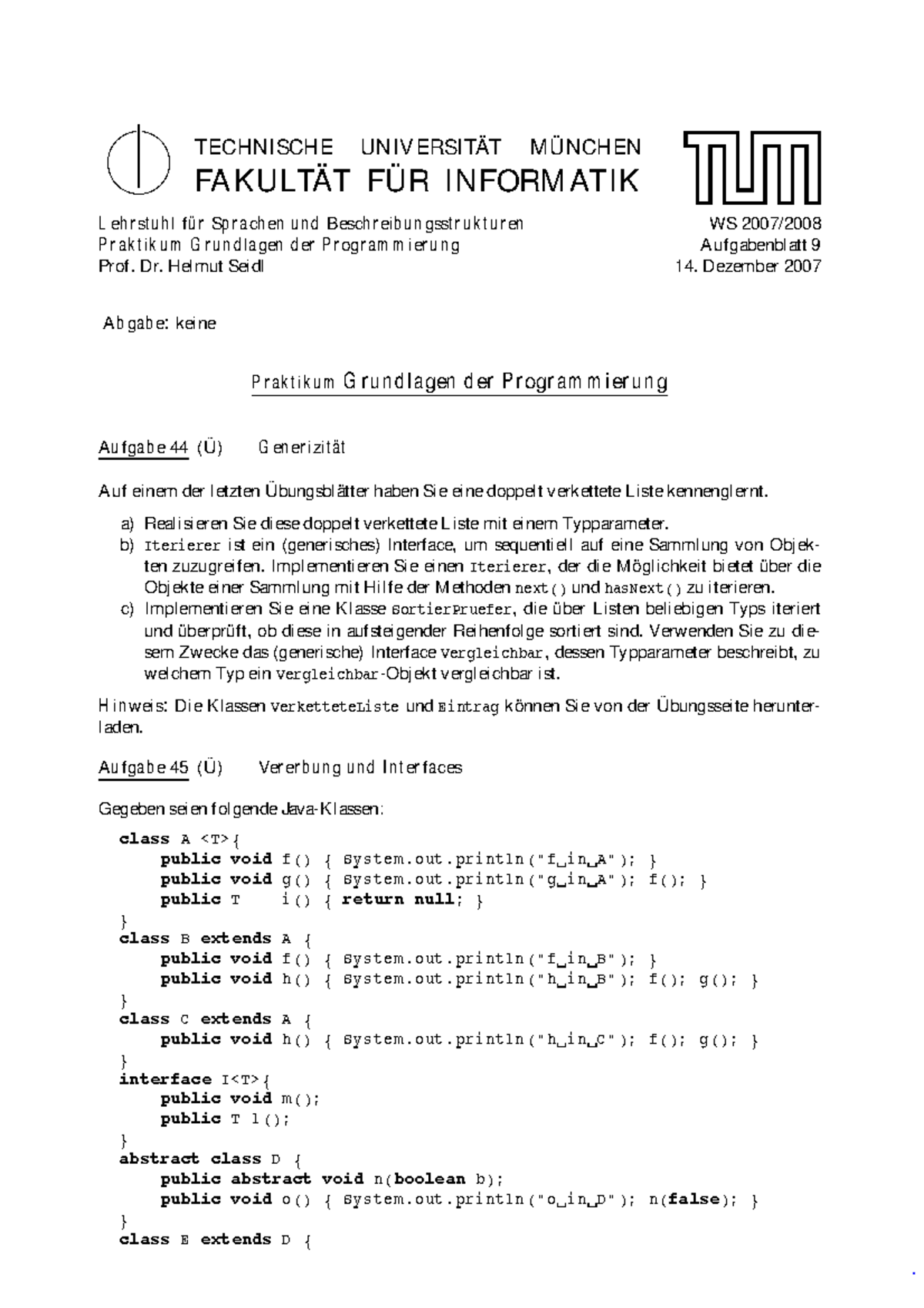 Übungen - Übungsblatt 9 mit Lösungen - TECHNISCHE INFORMATIK Lehrstuhl ...