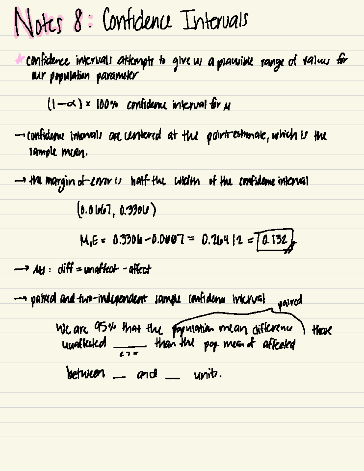 STS212 Notes 8910 - Notes ####### 8 : confidence Intervals *confidence ...