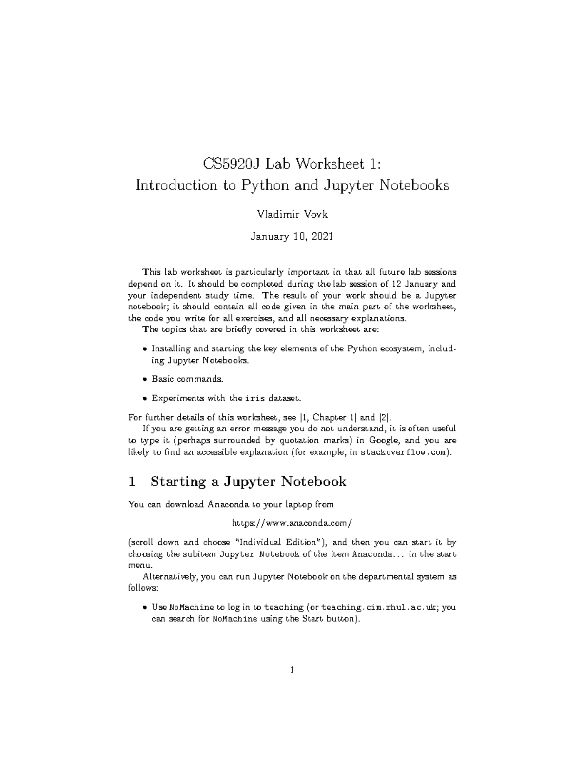 Lab01 - Lab Modules for Week 1 - CS5920J Lab Worksheet 1: Introduction to Python and Jupyter ...