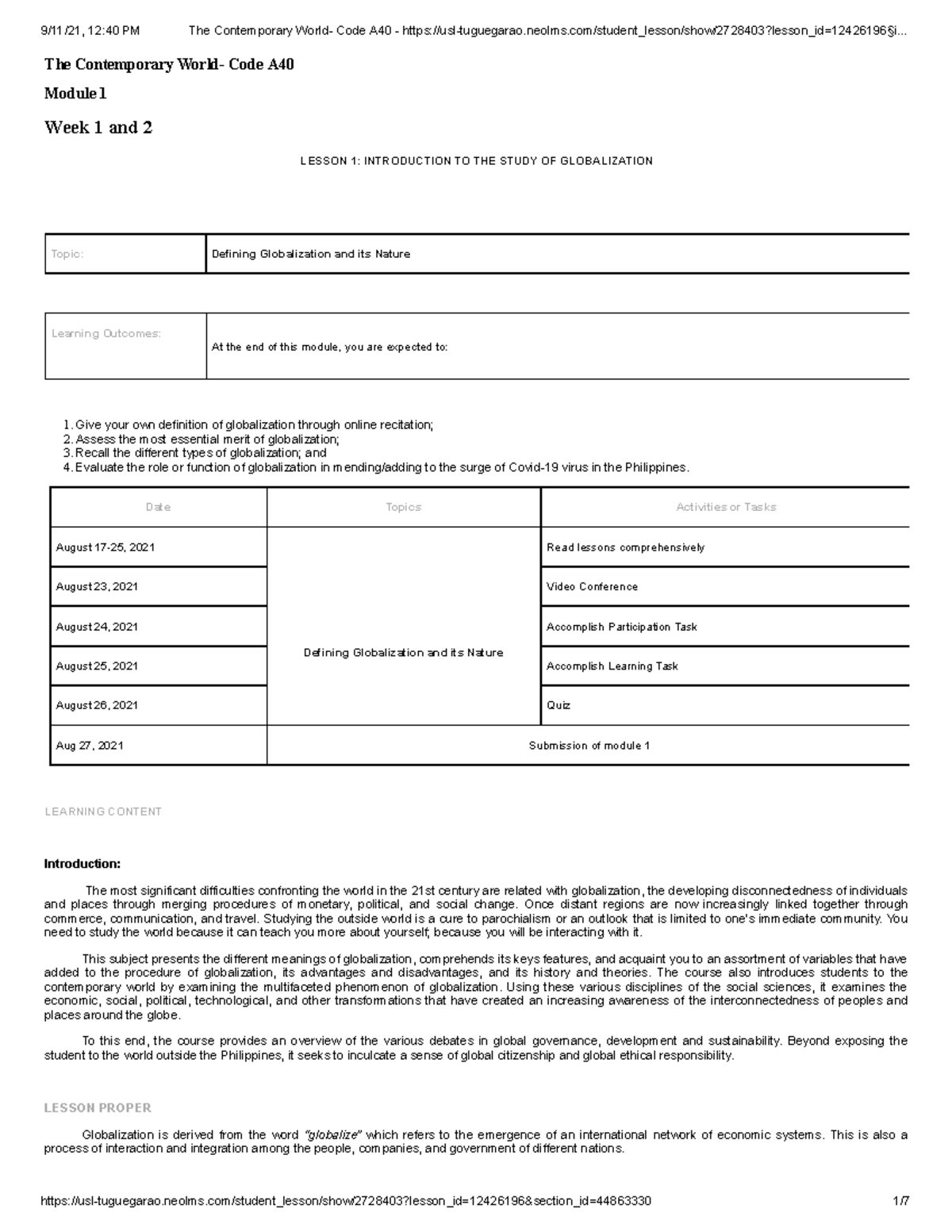 CONW-WEEK1&2 - none - The Contemporary World- Code A Module 1 Week 1 ...