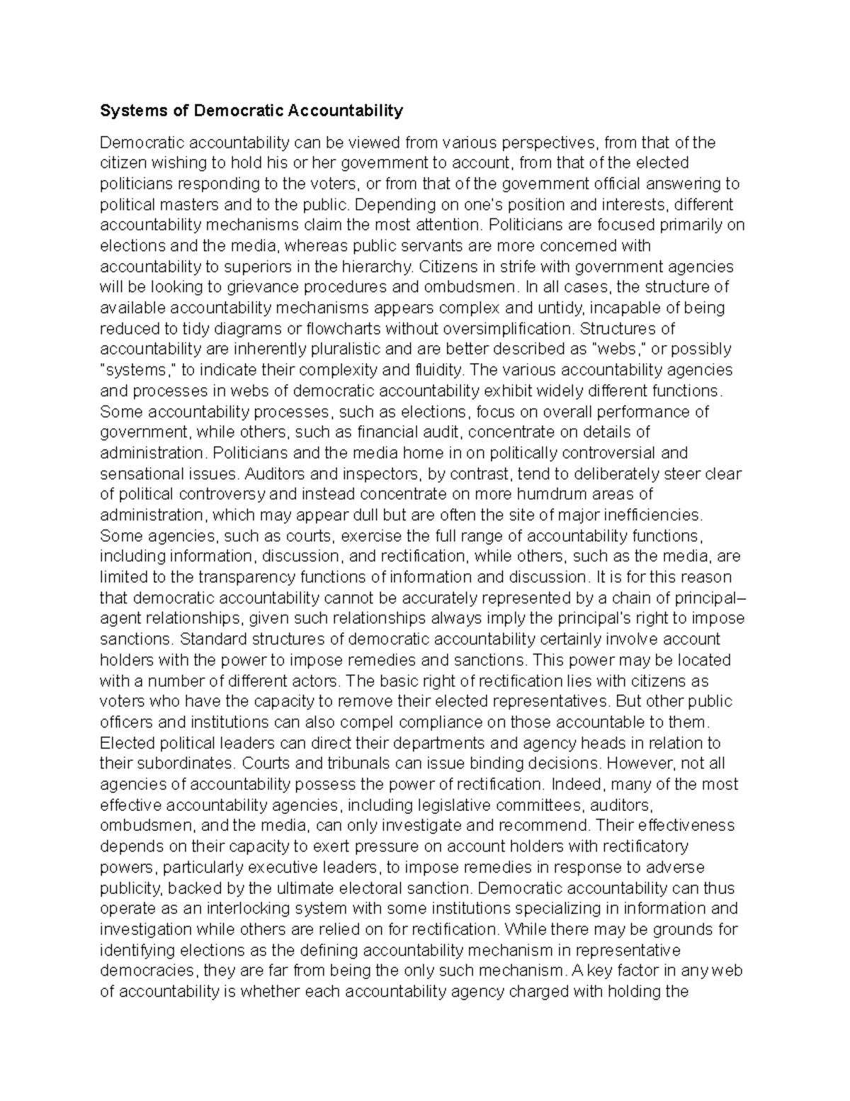 Systems of Democratic Accountability - Systems of Democratic ...