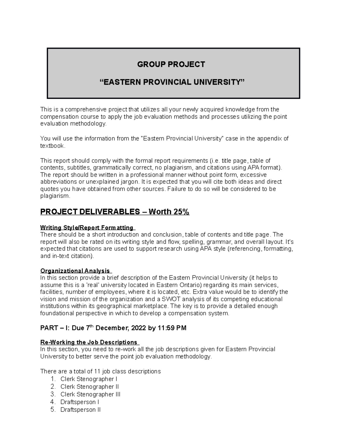 Group Assignment # 2 Guideline - GROUP PROJECT “EASTERN PROVINCIAL ...