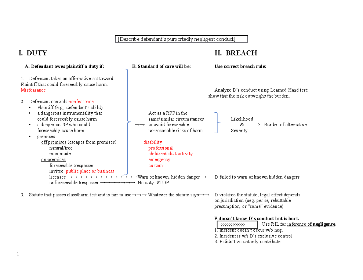 Negligence concept map - [Describe defendant’s purportedly negligent ...