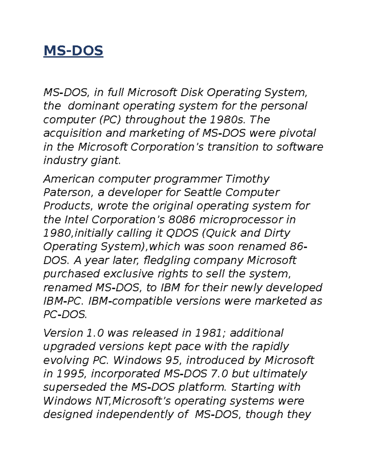 MS DOC - HOT TO USE MS DOC - MS-DOS MS-DOS, in full Microsoft Disk ...