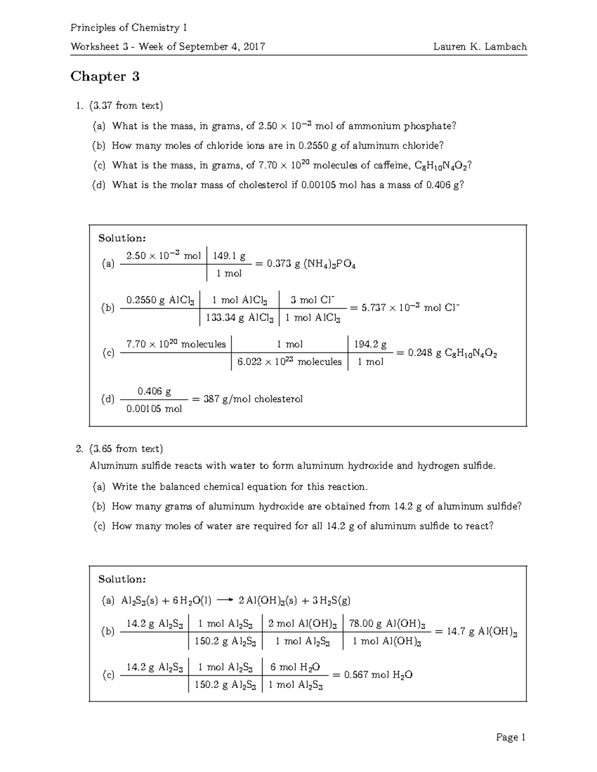 Week 3 key - Week 3 worksheet - Worksheet 3 - Week of September 4, 2017 ...