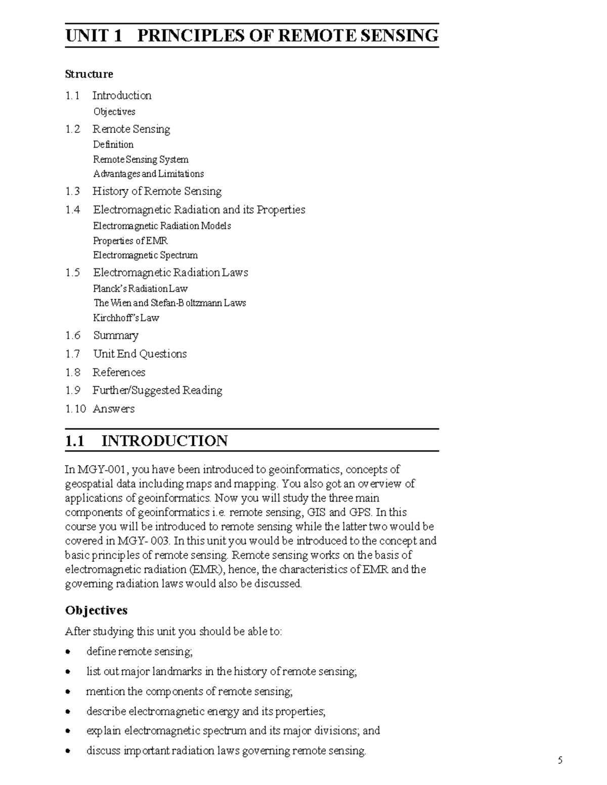 Remote sensing 2 - Principles of Remote UNIT 1 PRINCIPLES OF REMOTE SENSING Sensing Structure 1 ...