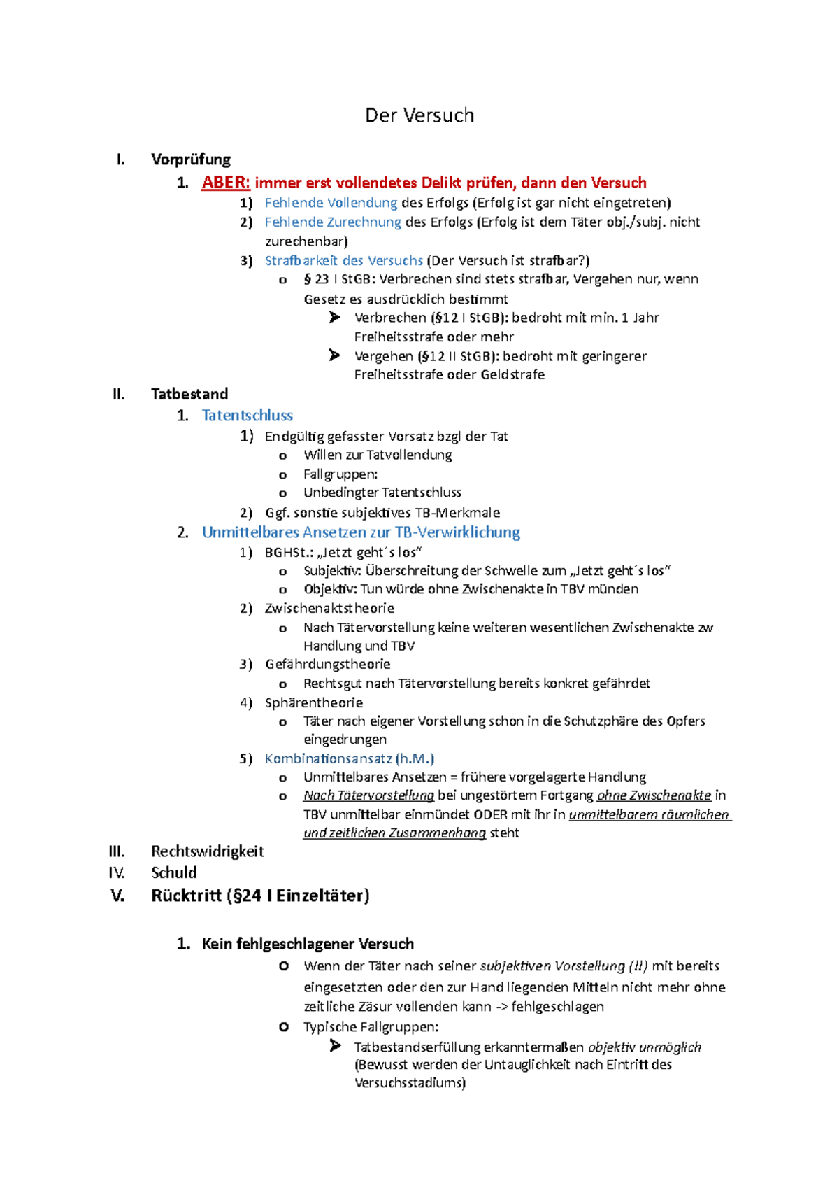 Der Versuch & Rücktritt - Der Versuch I. Vorprüfung 1. ABER: immer erst ...