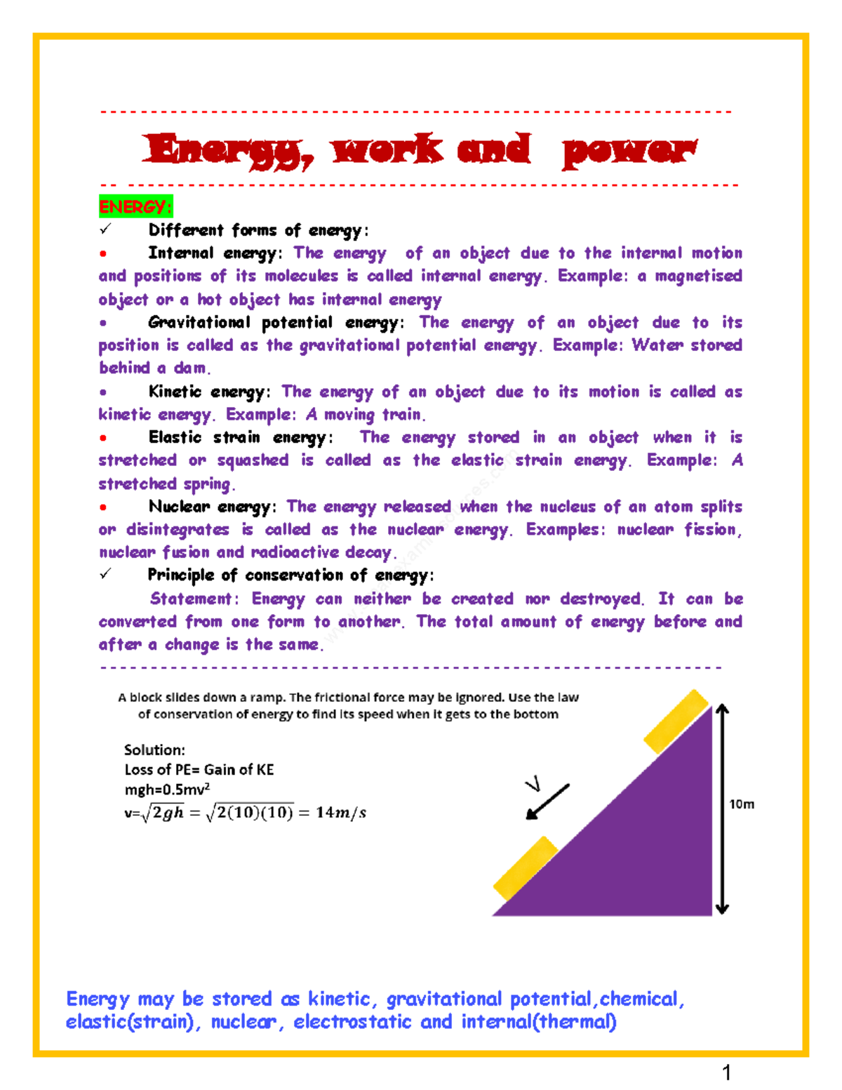 Igcse physics 0625 - Energy, work and power - ENERGY: Different forms ...