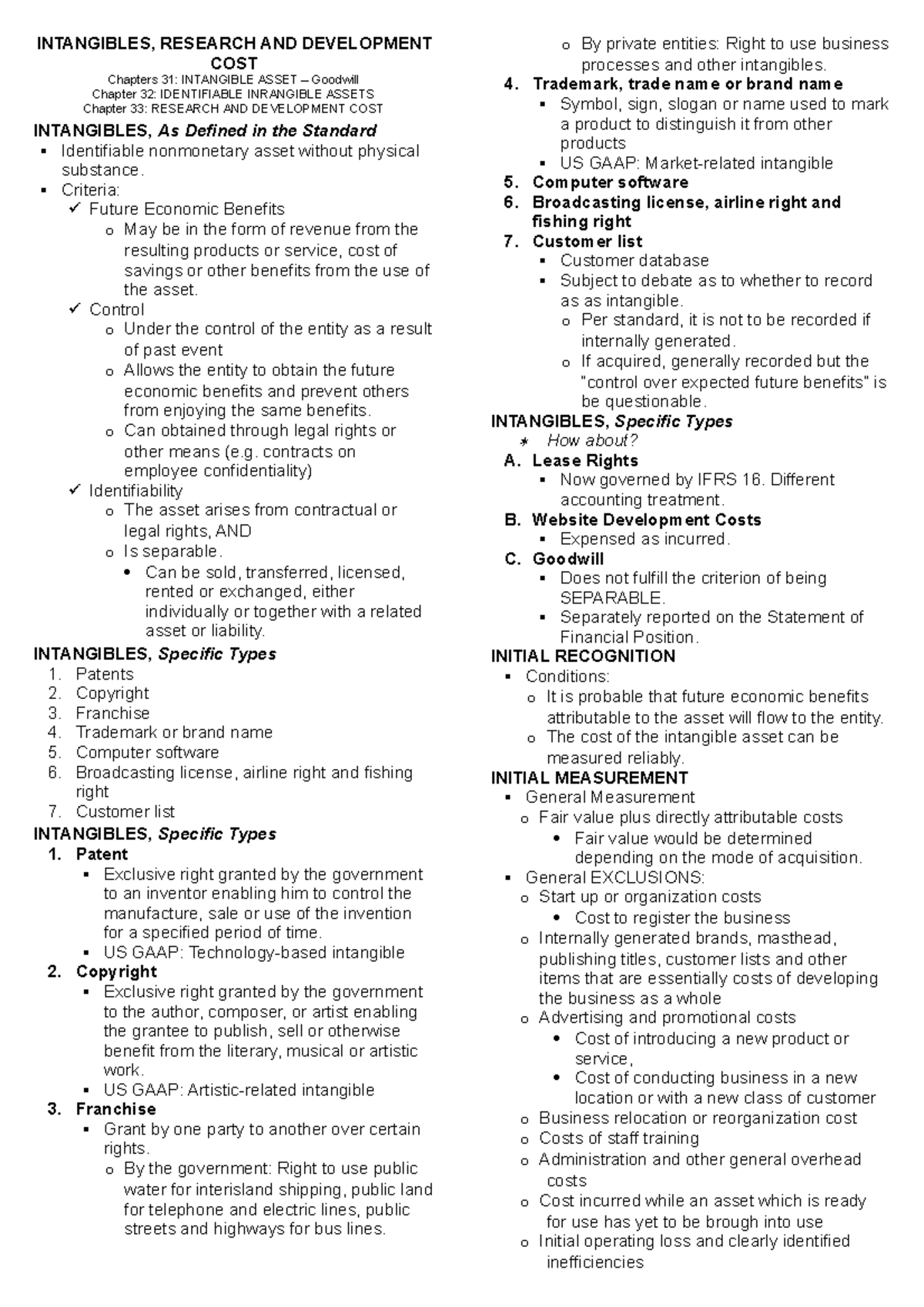 AE121 - Intangibles, Research AND Development COST - INTANGIBLES ...