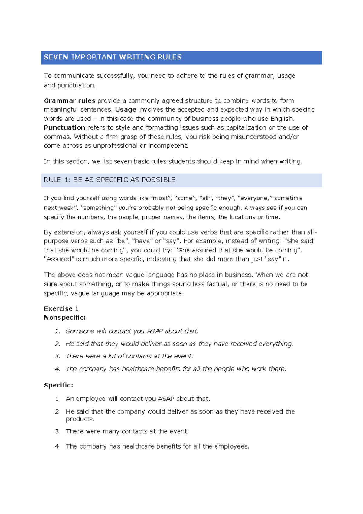 Seven Important Writing Rules - SEVEN IMPORTANT WRITING RULES To ...