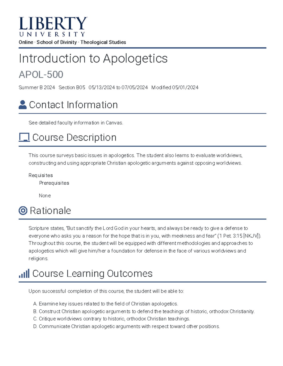 Introduction to Apologetics APOL 500 Summer B 2024 - Contact ...