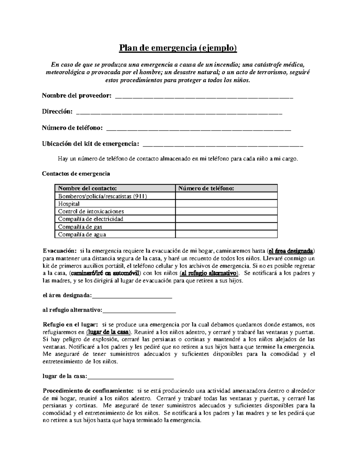 Sample-Emergency-Plan Spanish-complete-1 - Plan de emergencia (ejemplo ...