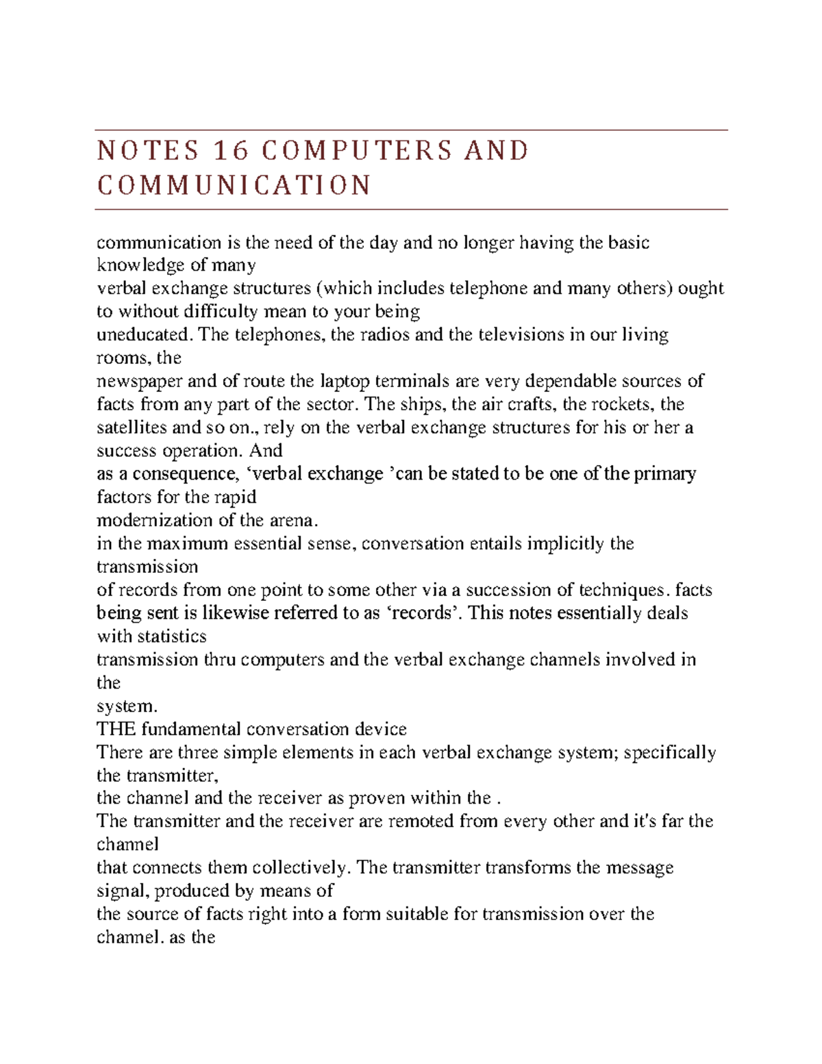 Notes 16 Computers AND Communication - N O T E S 1 6 C O M P U T E R S ...