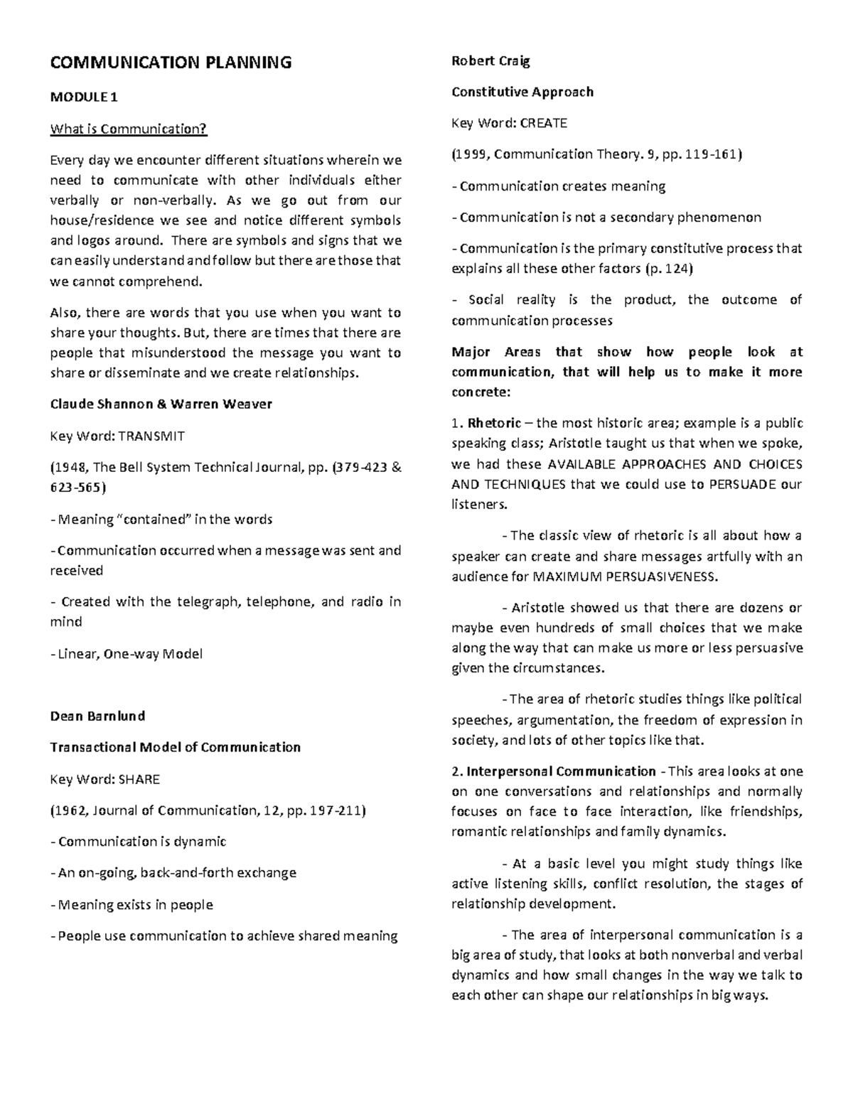 Communication Planning Lecture Notes - COMMUNICATION PLANNING MODULE 1 ...