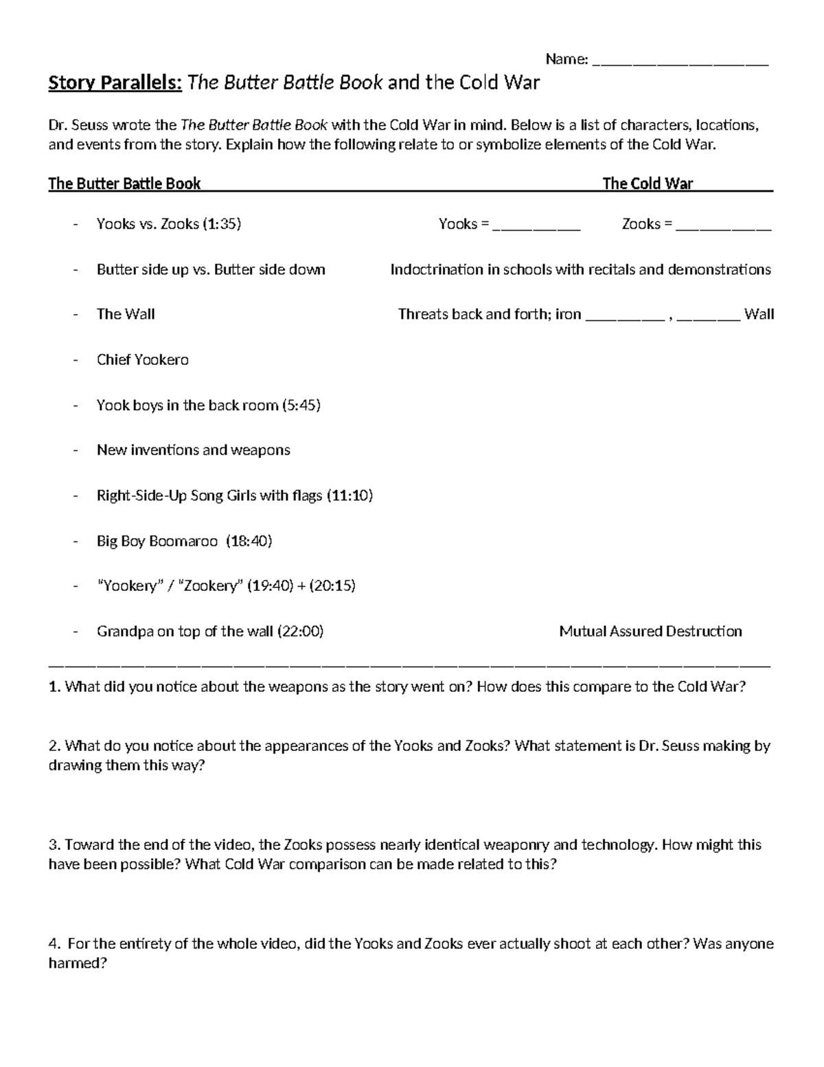 Butter Battle Book Lesson Plan Cold War at Bruce Lohr blog