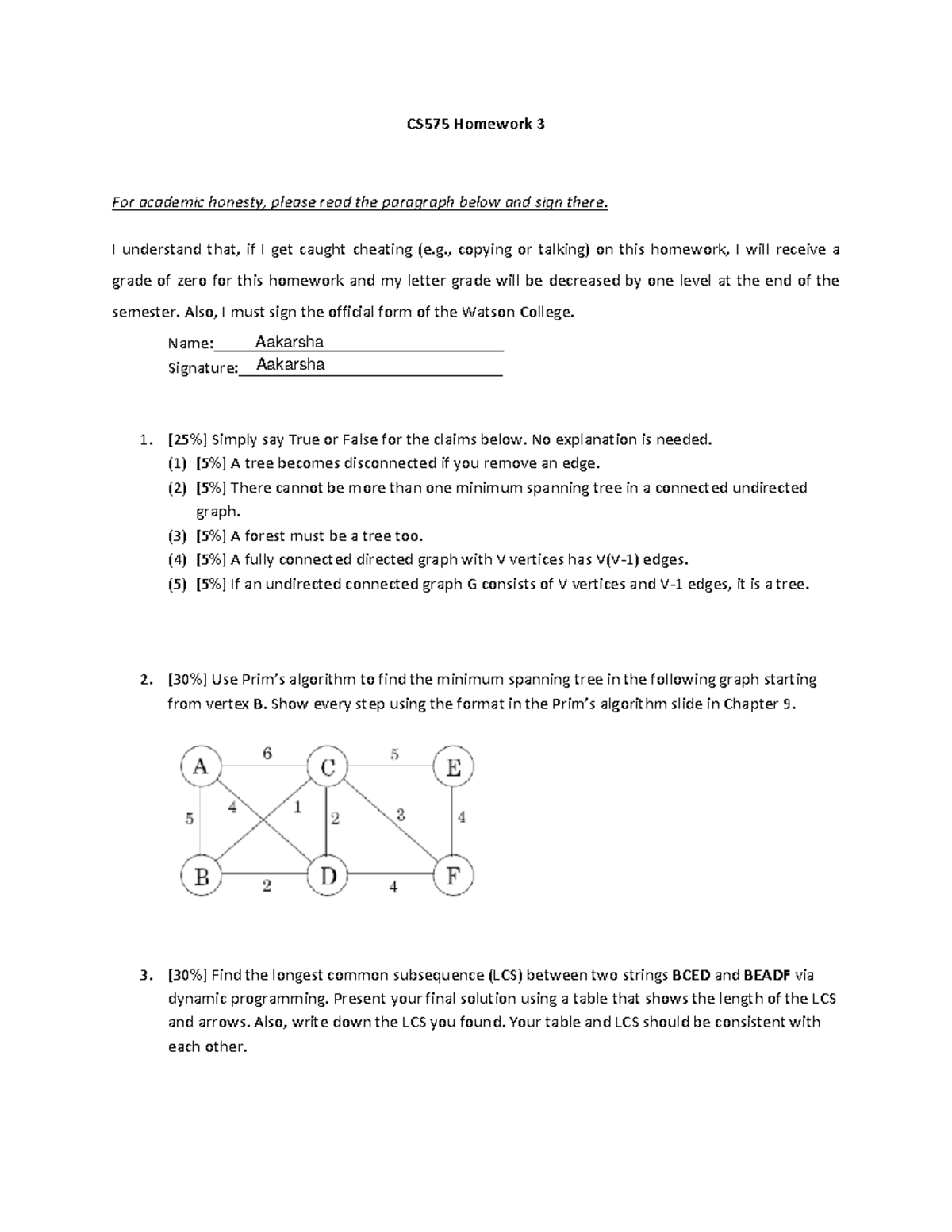 Hw3-f22 - Homework assignment 2 Fall 2022, Professor KD KANG - CS575 ...