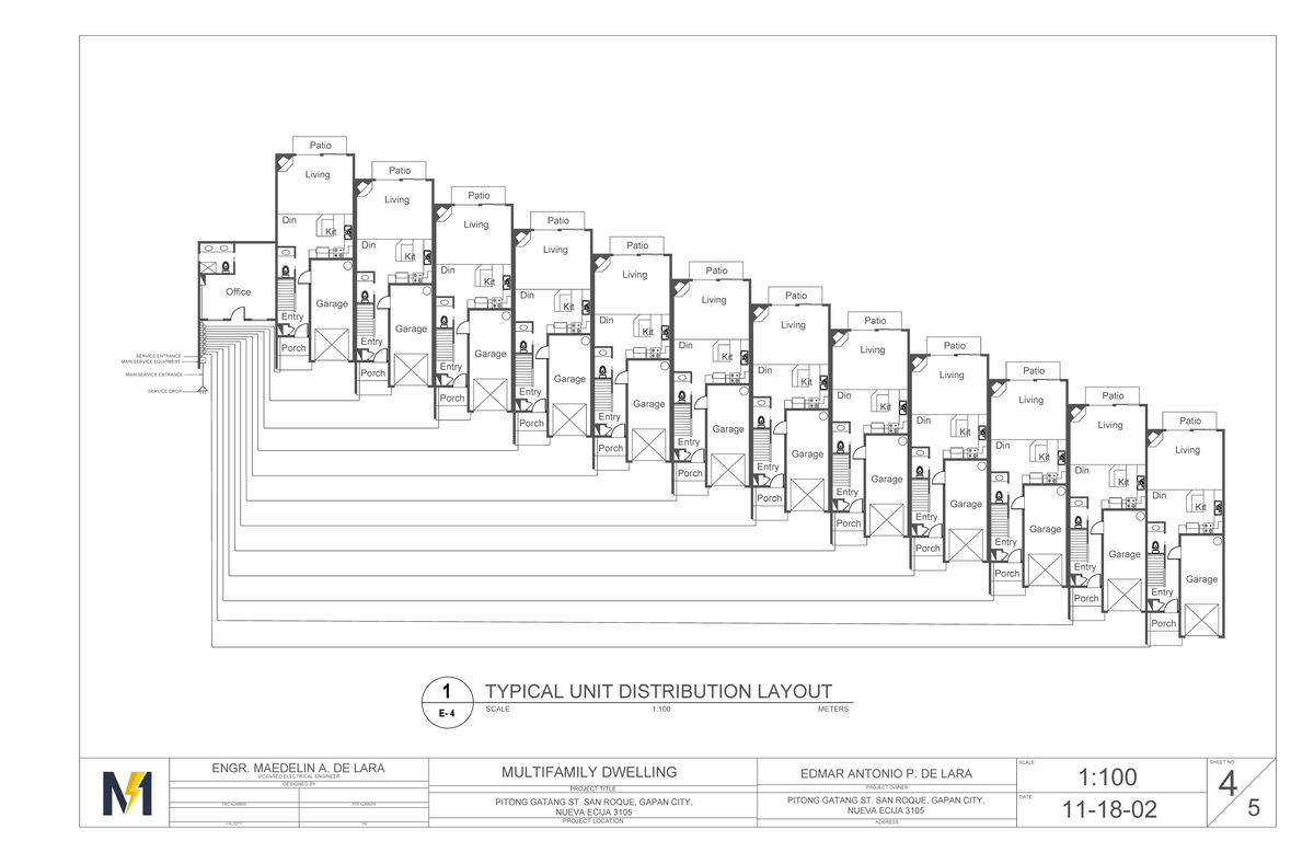 E4 - Distribution Layout 2 - Living Din Kit Entry Garage Porch Patio ...