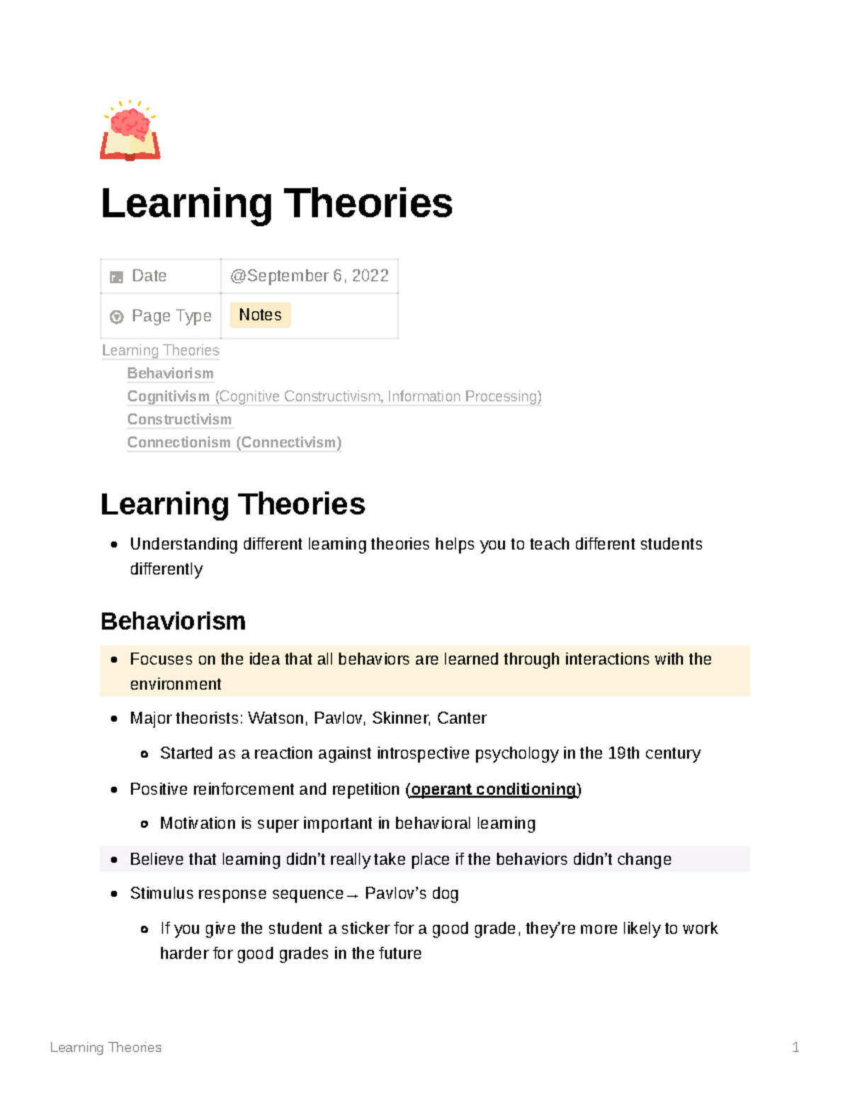 Learning Theories - Learning Theories Date Page Type Notes Learning ...