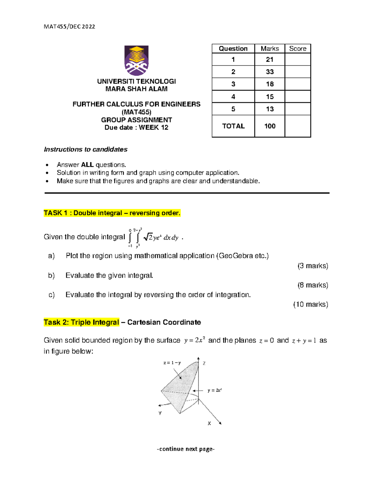 MAT455 Assessment 3 Group Assignment Oct 2022 - MAT455/DEC 2022 ...
