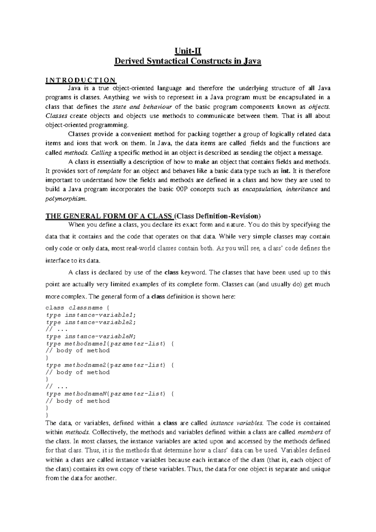 Unit2derivedsyntacticalconstructsinjava Unit Ii Derived Syntactical Constructs In Java I N T R