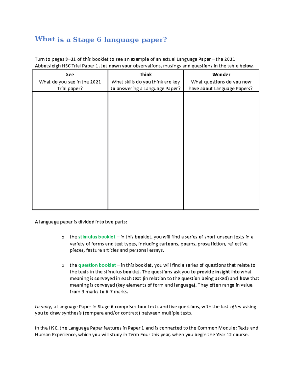 Introduction to Language Papers Booklet 2023 - What is a Stage 6 ...