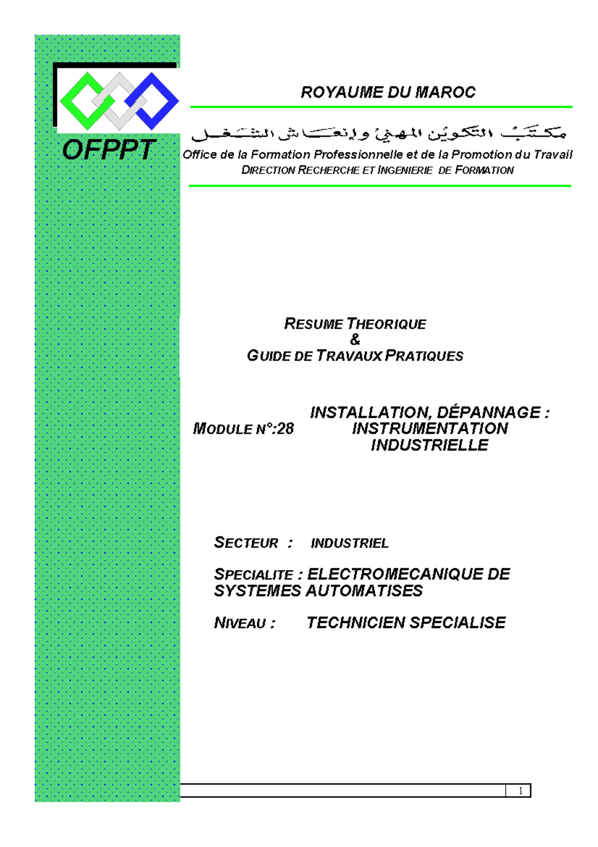 M28 installation depannage-instrumentation industrielle ge-esa - OFPPT ROYAUME DU MAROC MODULE N ...
