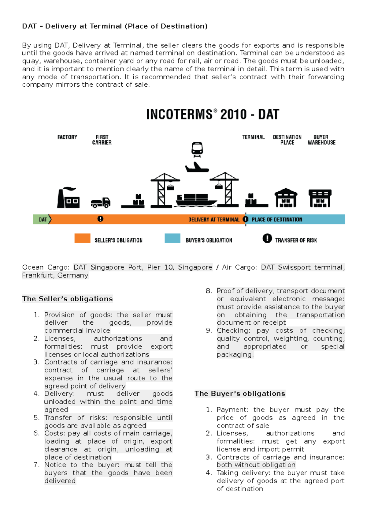 FAS - Incoterms - DAT – Delivery at Terminal (Place of Destination) By ...