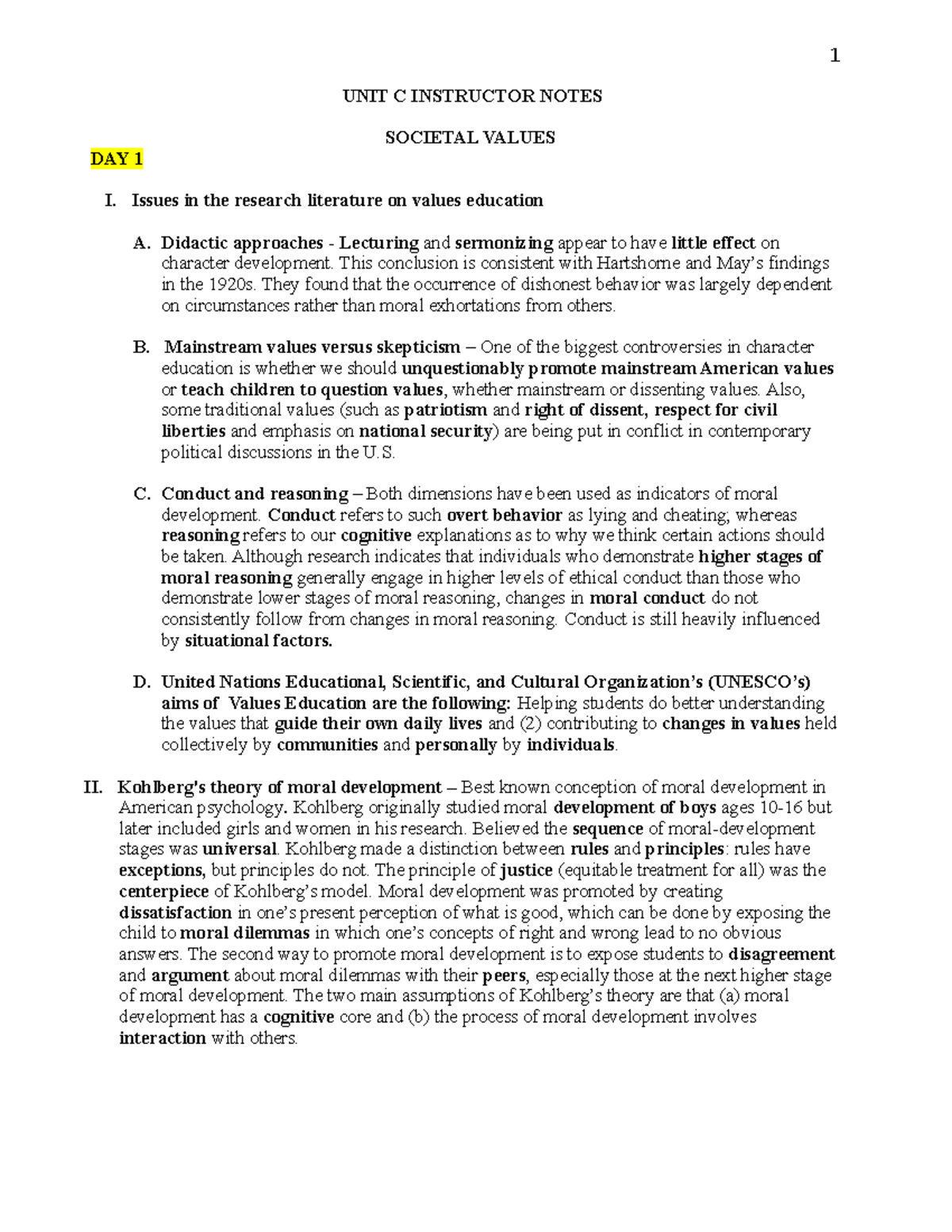 Instructor Notes C new values - 1 UNIT C INSTRUCTOR NOTES SOCIETAL ...