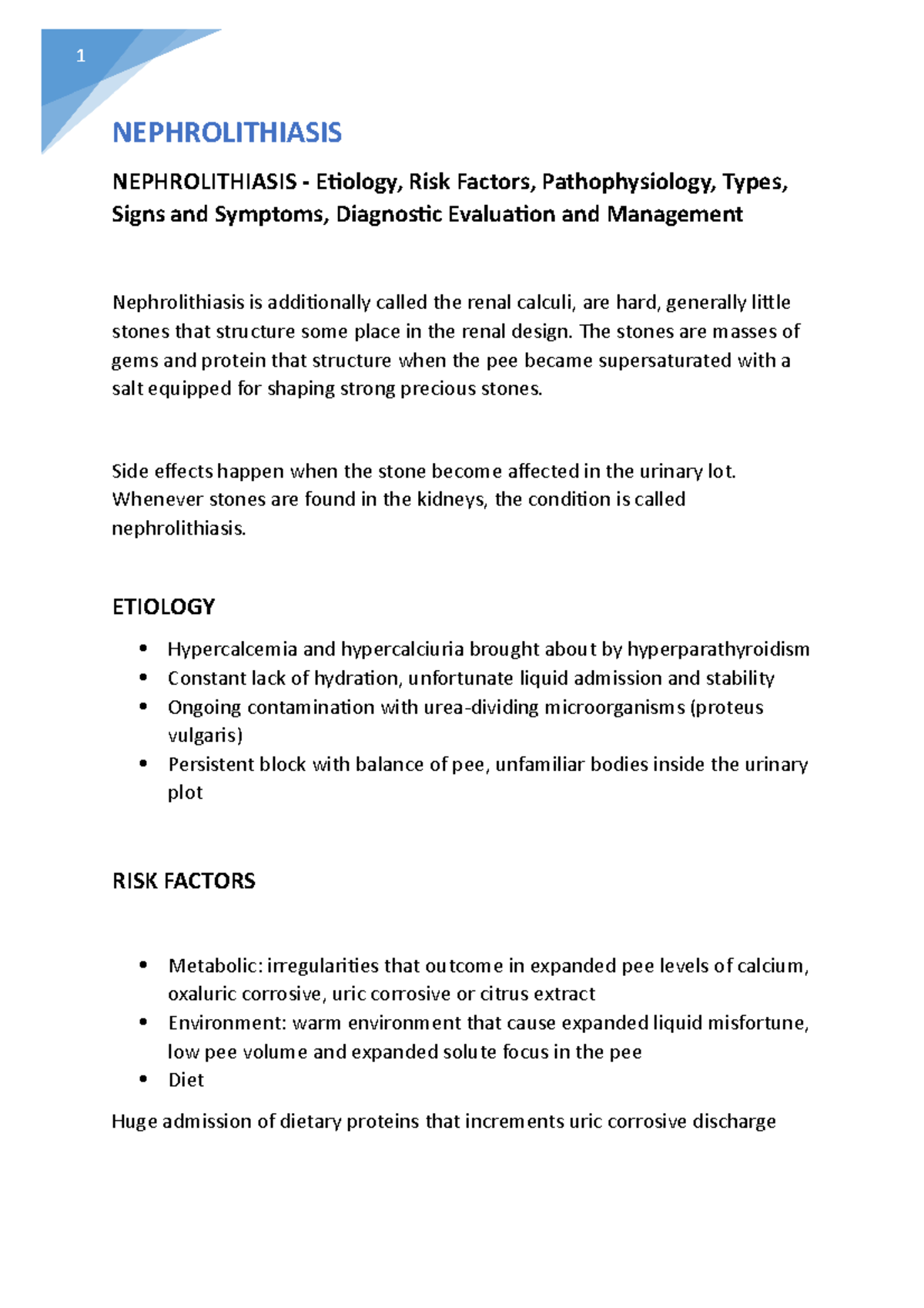 Nephrolithiasis - NEPHROLITHIASIS NEPHROLITHIASIS - Etiology, Risk ...