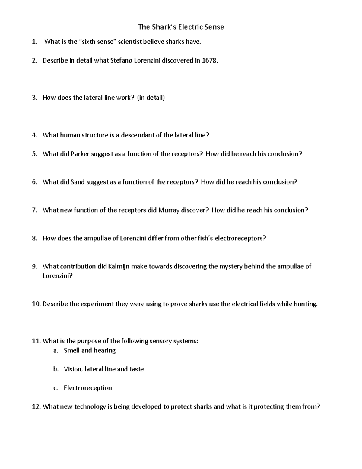 Sharks electric sense questions - The Shark’s Electric Sense What is ...