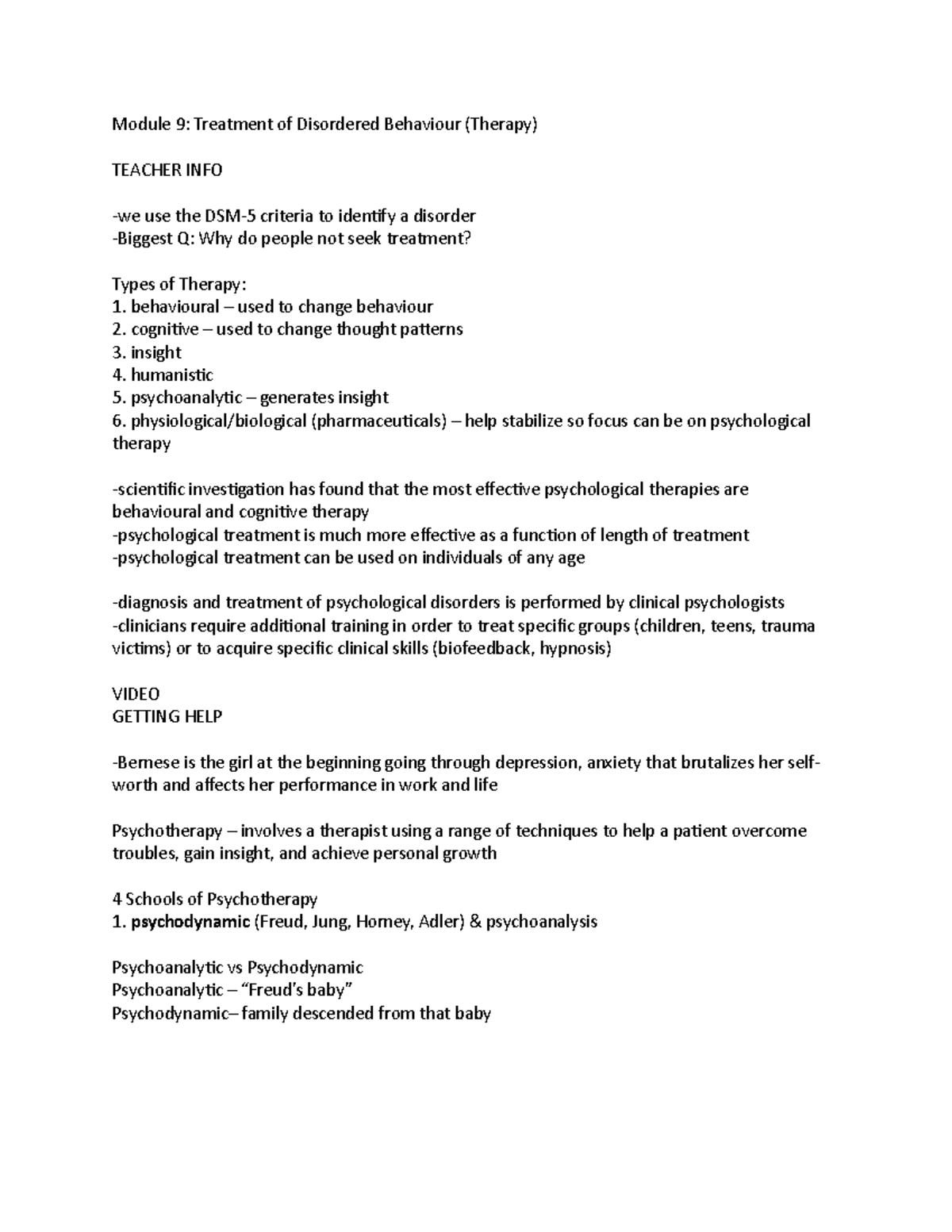 Module 9 Lecture Notes - Module 9: Treatment of Disordered Behaviour ...