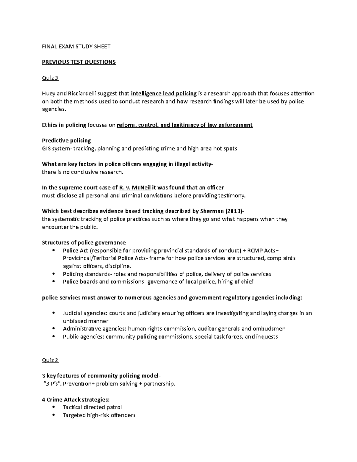 Final Exam Study Sheet Lecture Notes All Lectures Final Exam Study