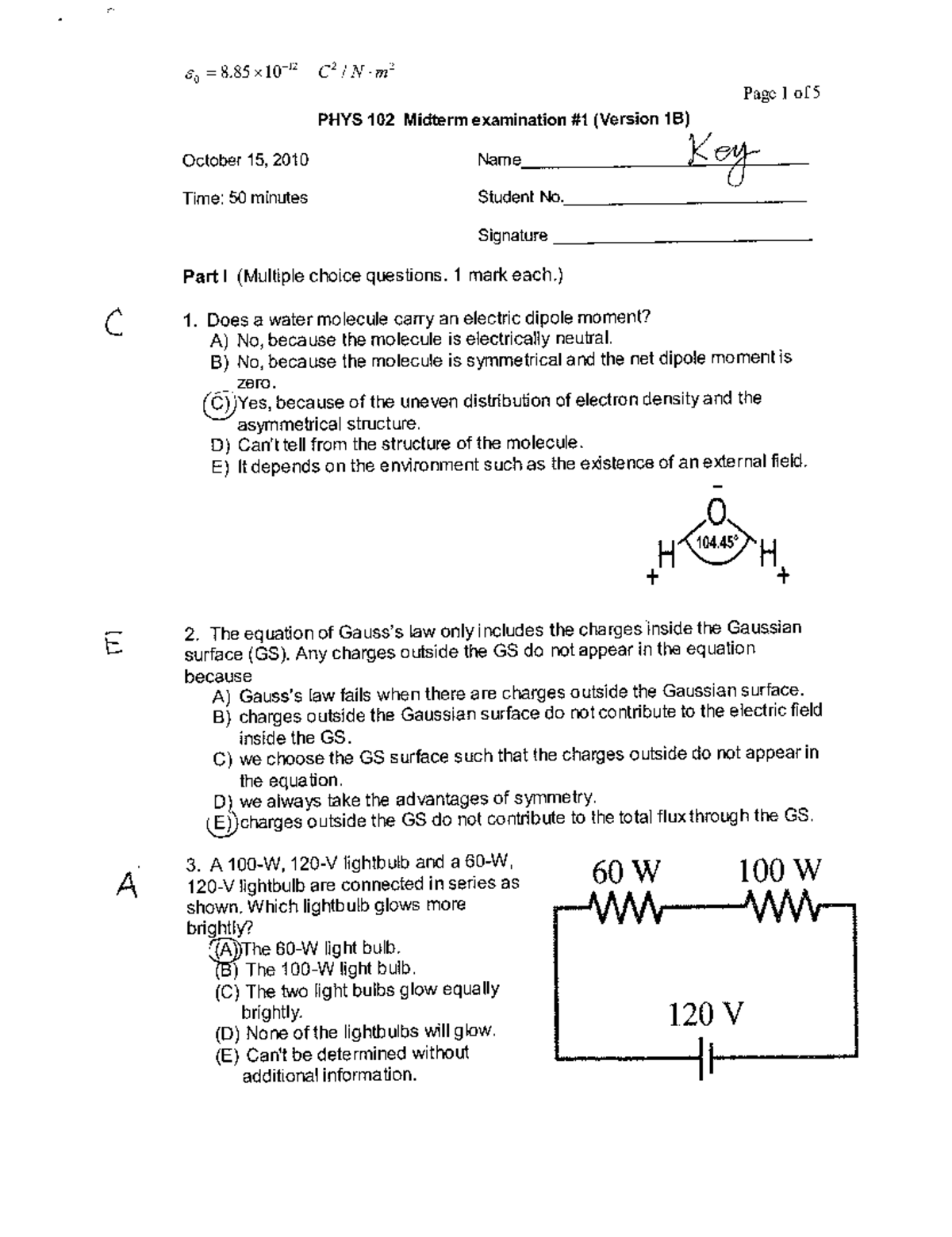 Midterm October 2020, questions and answers - PHYS 102 - Studocu