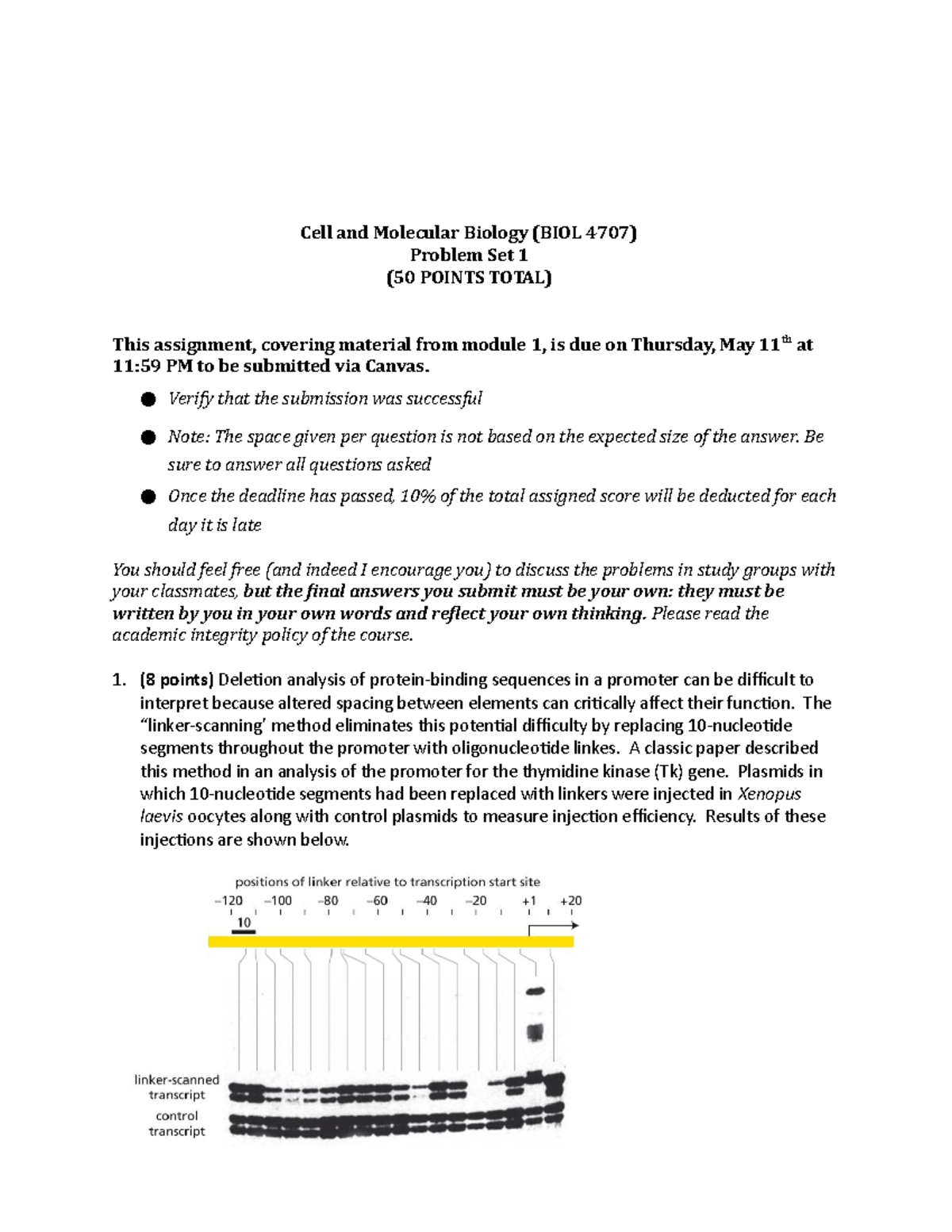 Problem Set 1-6 - Cell and Molecular Biology (BIOL 4707) Problem Set 1 ...