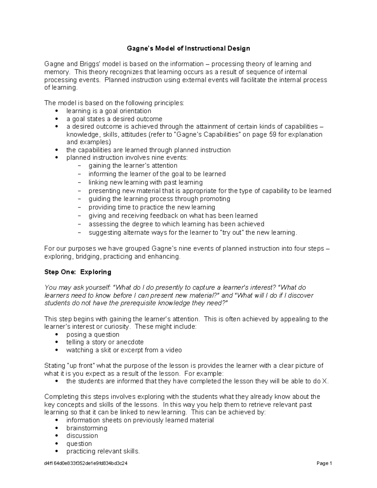 Gagnes Model PHS - XOOOOOO - Gagne’s Model of Instructional Design ...