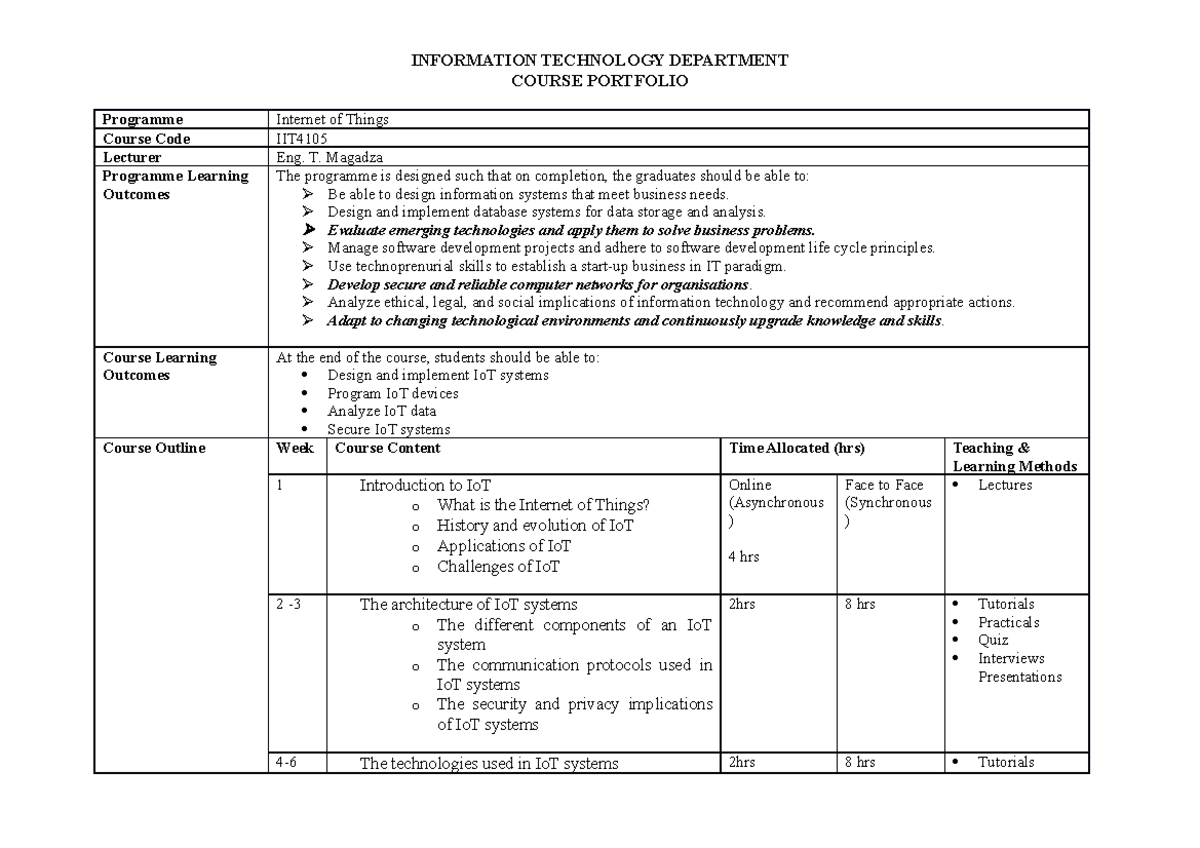 IIT 4105 - Internet of Things - INFORMATION TECHNOLOGY DEPARTMENT ...