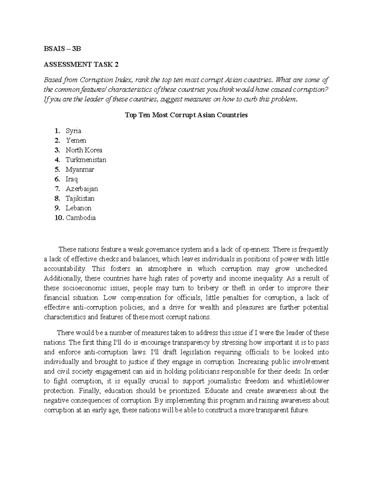 Econdev AT2 - Economic development assessment task2 - BSAIS – 3B ASSESSMENT TASK 2 Based from ...