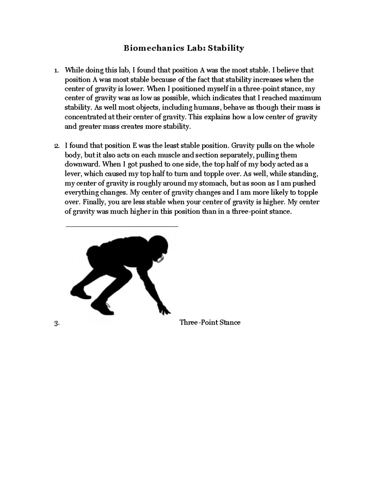Biomechanics Lab Stability - Biomechanics Lab: Stability While doing ...