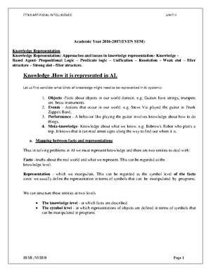 AI Chapter 4 - AI Lecture Notes - Chapter- 4 Knowledge Representation ...
