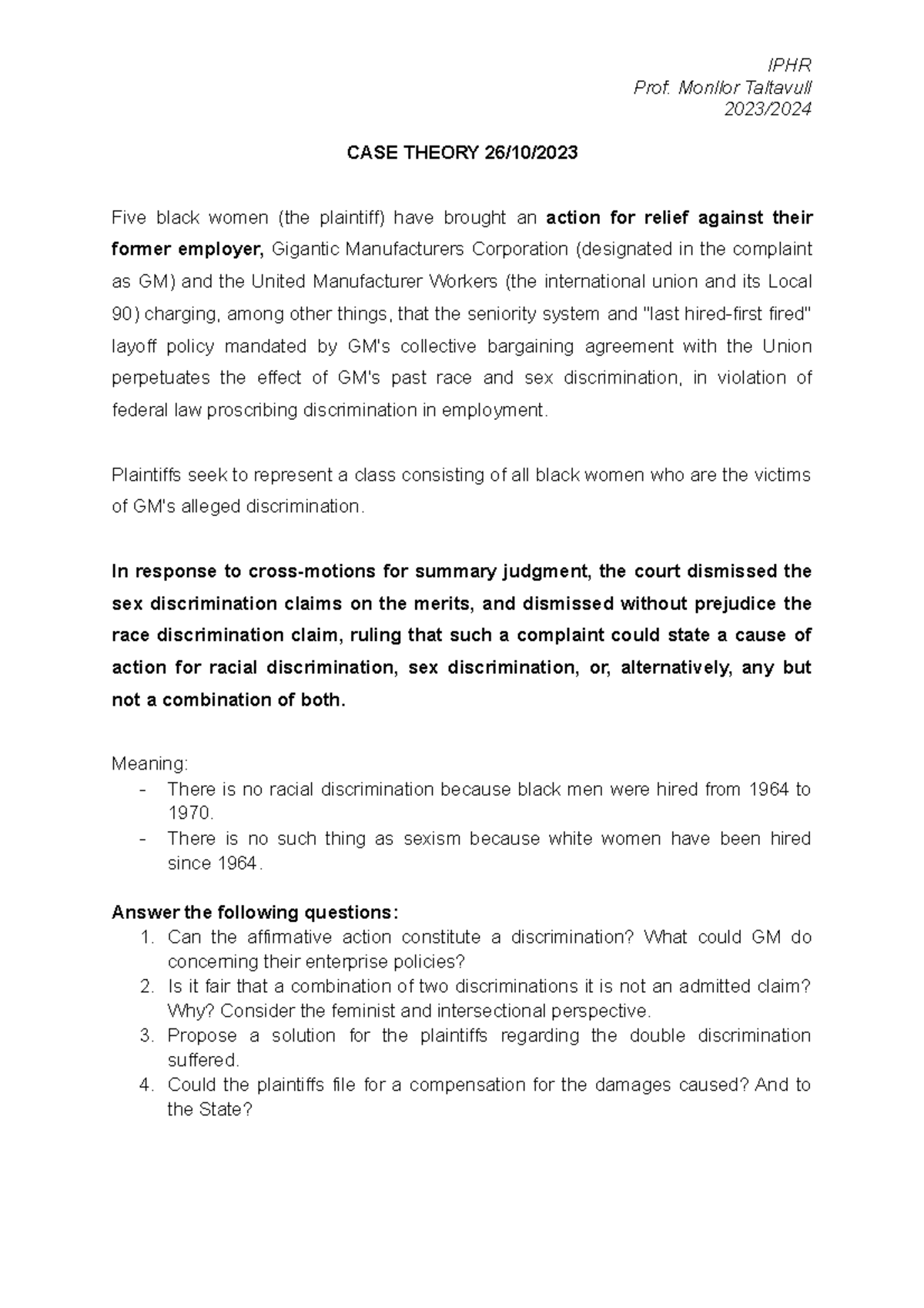 CASE Theory 26 - CASO PRACTICO - IPHR Prof. Monllor Taltavull 2023 ...