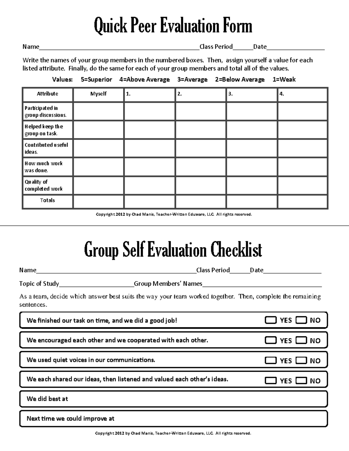 Quick peer evaluation form - Quick Peer Evaluation Form - Studocu