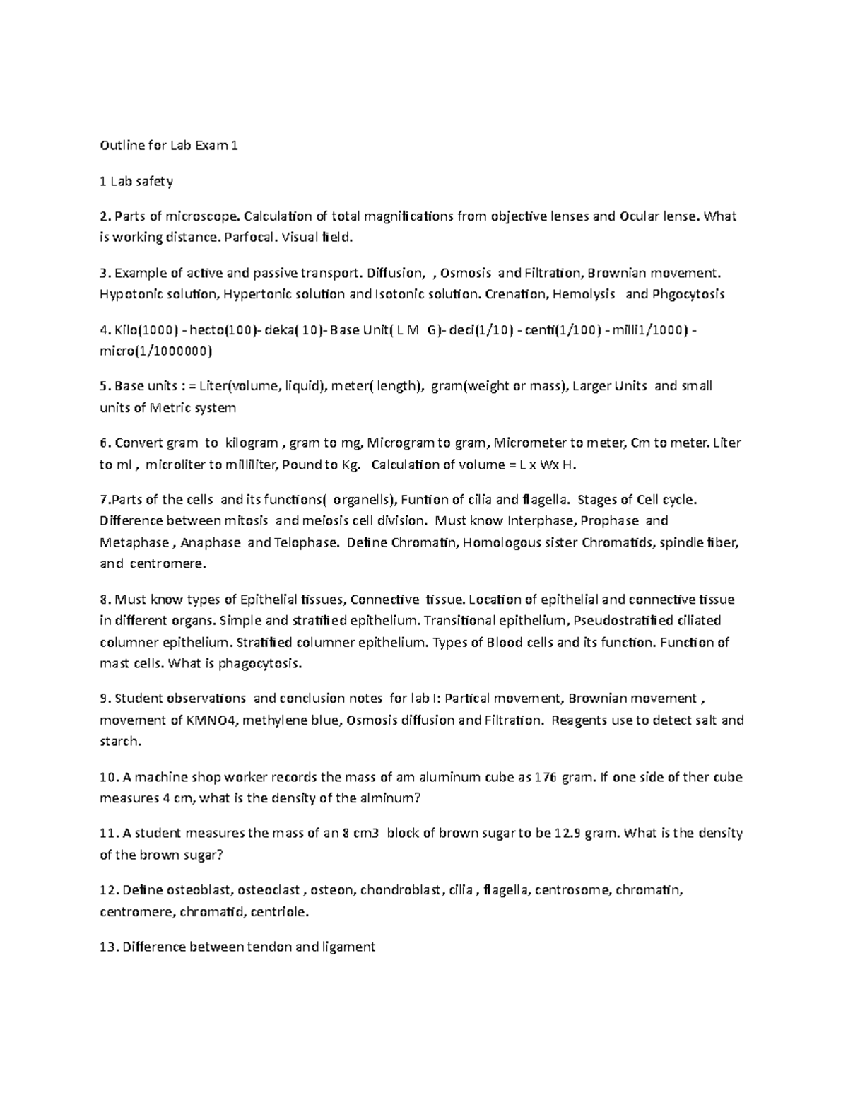 Outline for lab written test 1 2 - Outline for Lab Exam 1 1 Lab safety ...