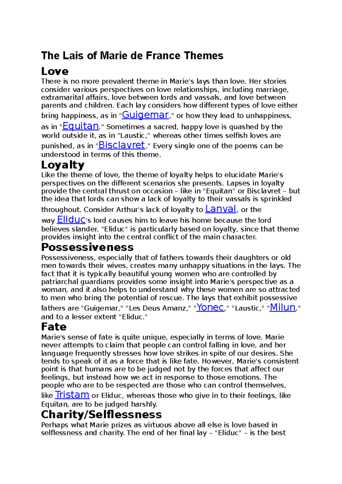 The Lais of Marie de France Themes - Henry V - The Lais of Marie de ...