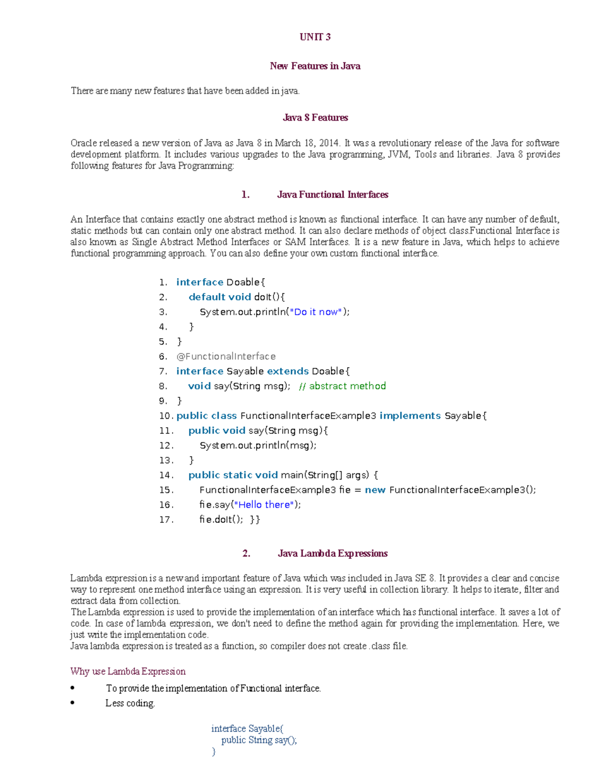 Notes UNIT 3 - B.TECH 2 YR 4 sem subject - UNIT 3 New Features in Java ...