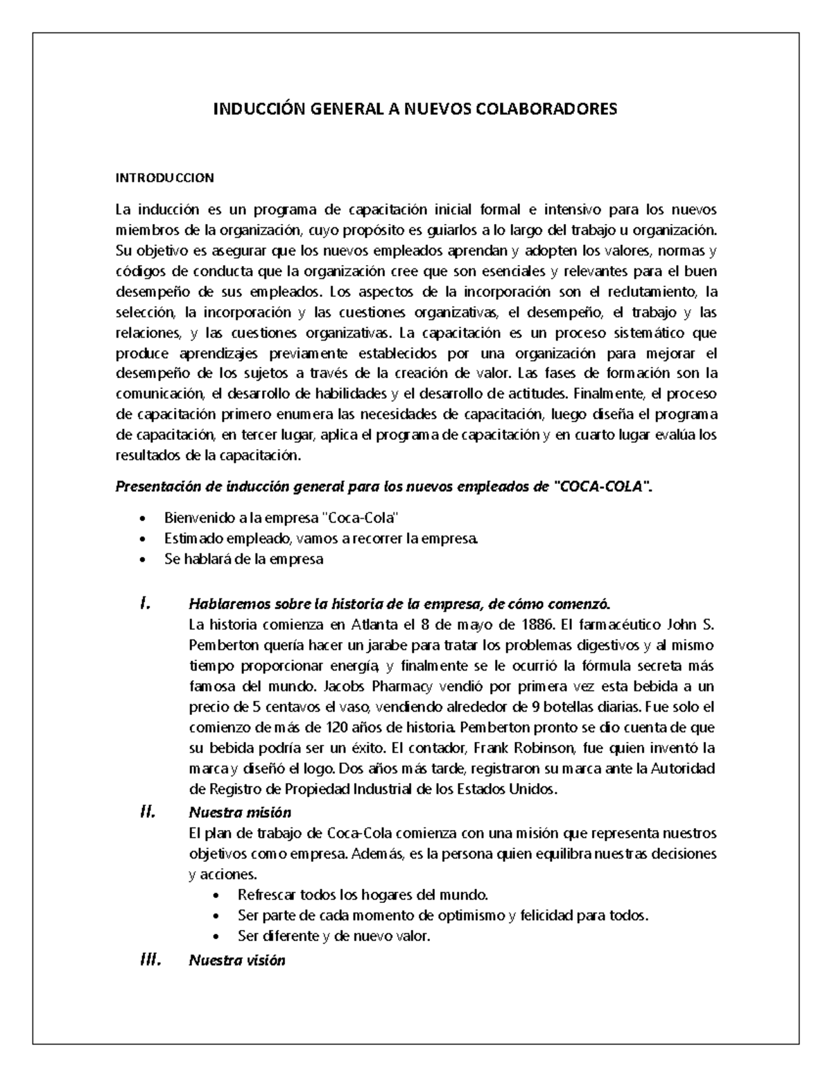 Inducción General A Nuevos Colaboradores - INDUCCI”N GENERAL A NUEVOS ...