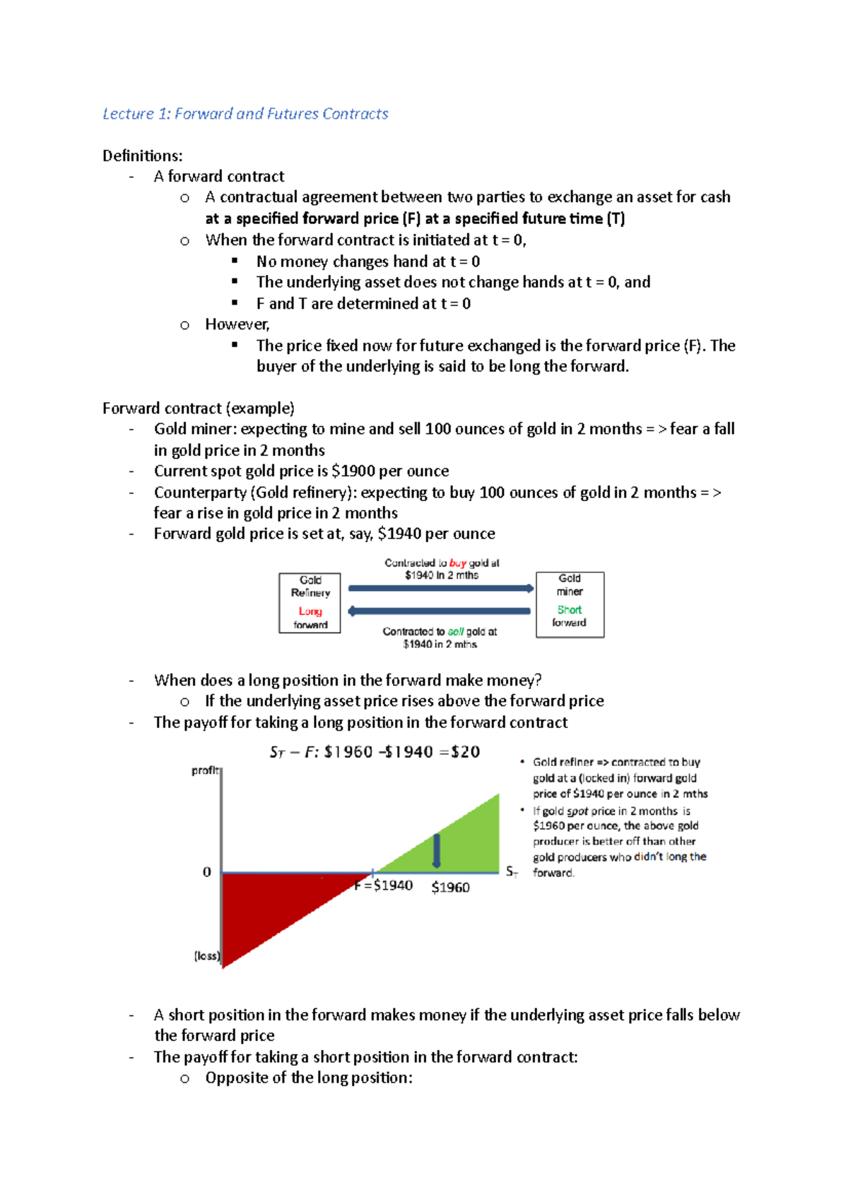 First Lecture Marterials - Lecture 1: Forward and Futures Contracts ...