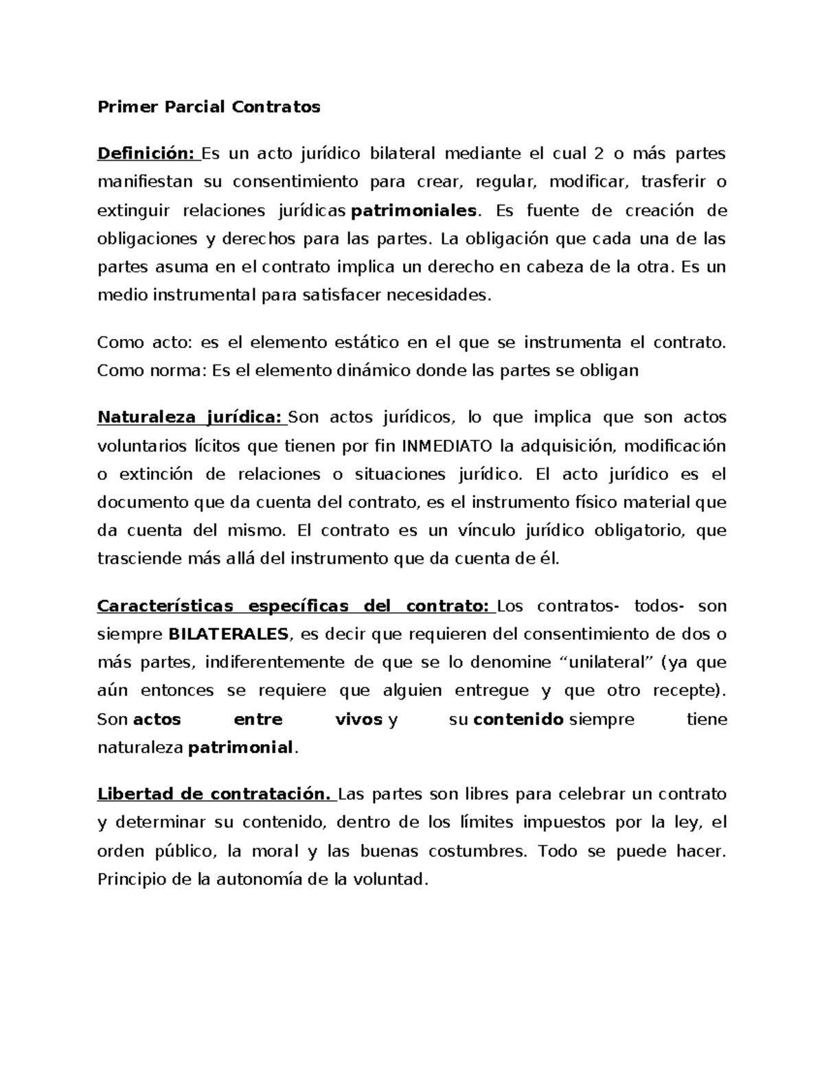 Contratos Primer parcial - Primer Parcial Contratos Definición: Es un ...