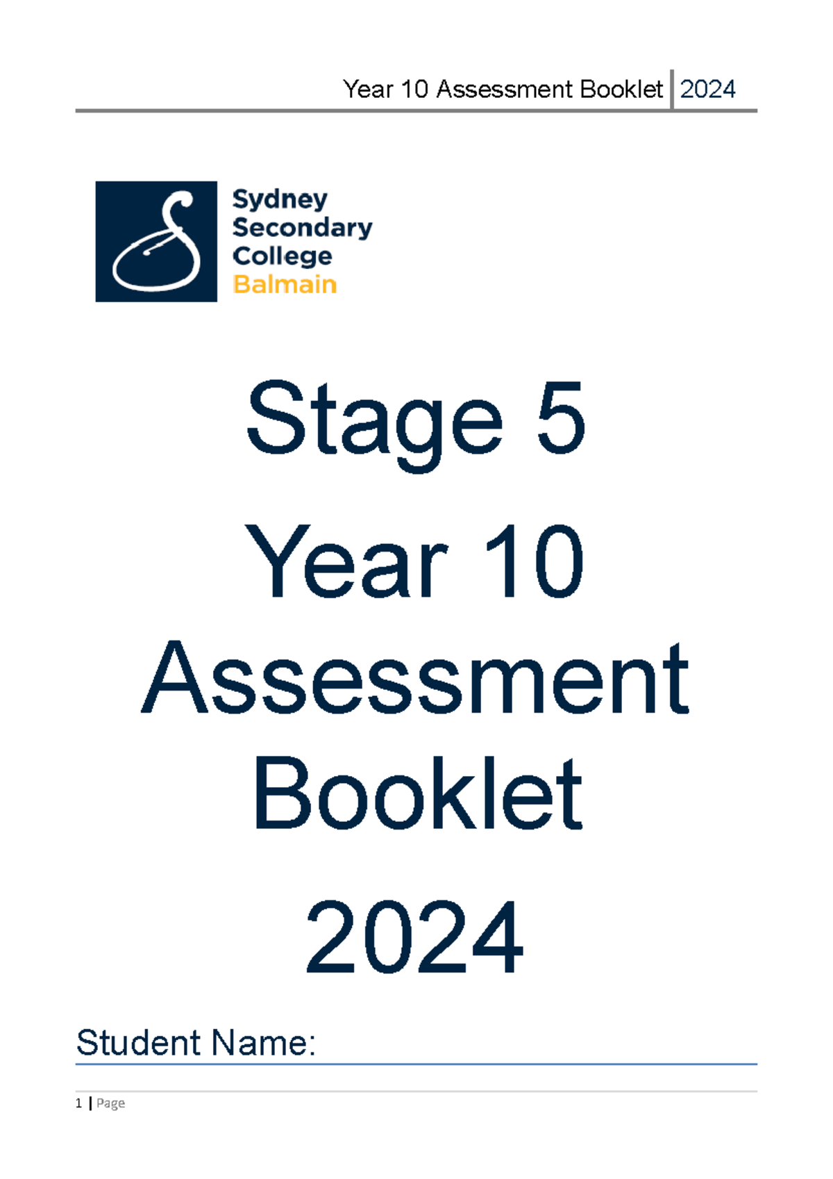 Assessment Book Year 10 2024 (1) - Stage 5 Year 10 Assessment Booklet ...