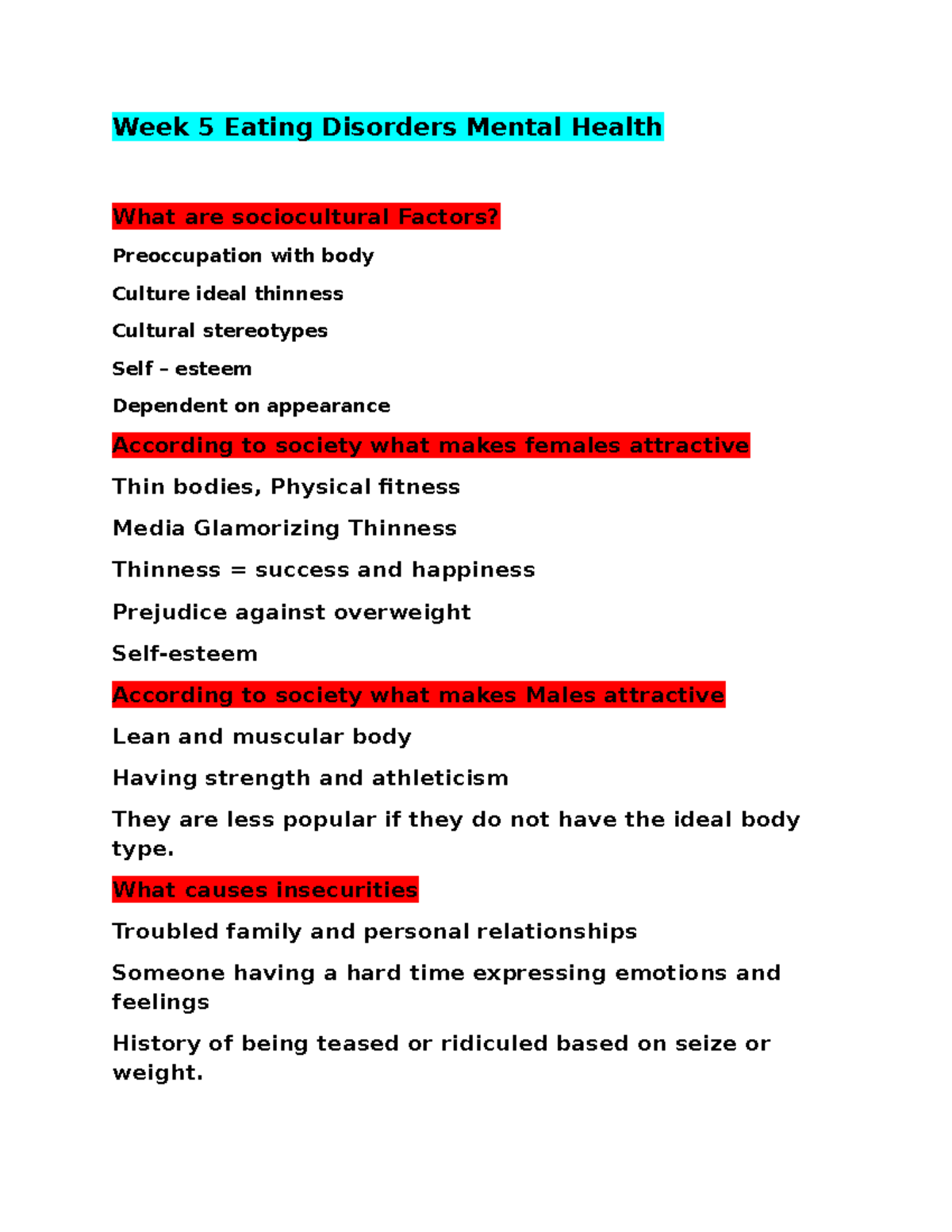 Week 5 Eating Disorders Mental Health - Week 5 Eating Disorders Mental ...